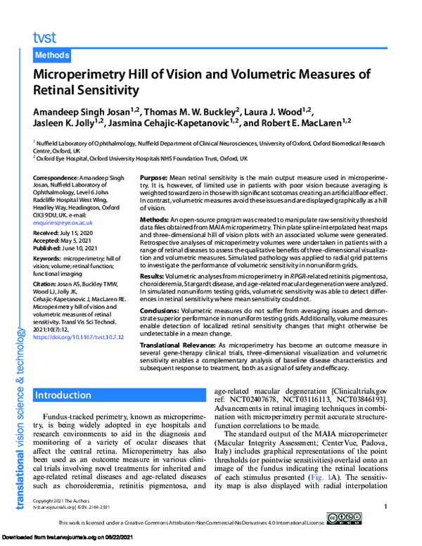 (PDF) Microperimetry Hill of Vision and Volumetric Measures of Retinal ...