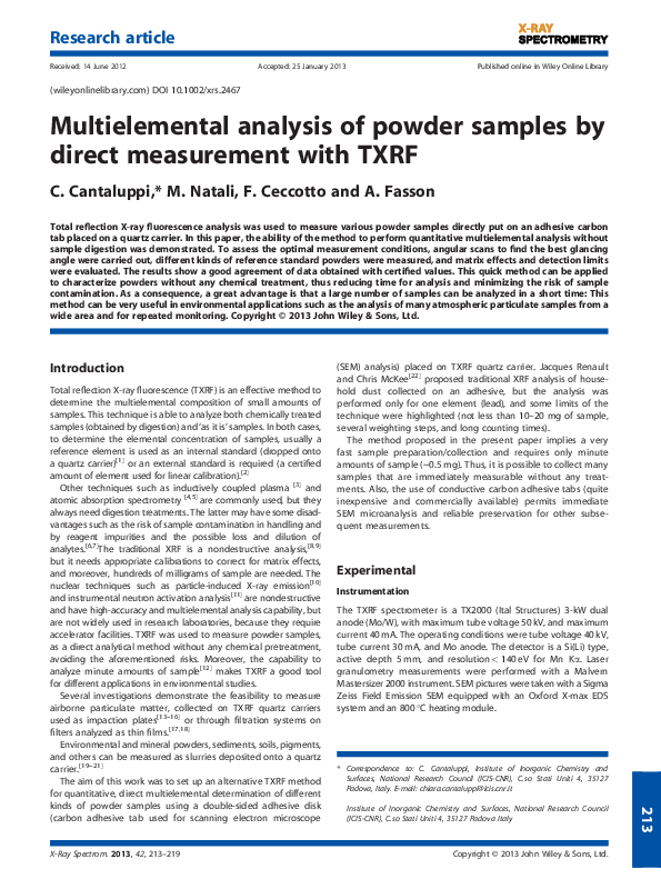 (PDF) Multielemental analysis of powder samples by direct measurement ...