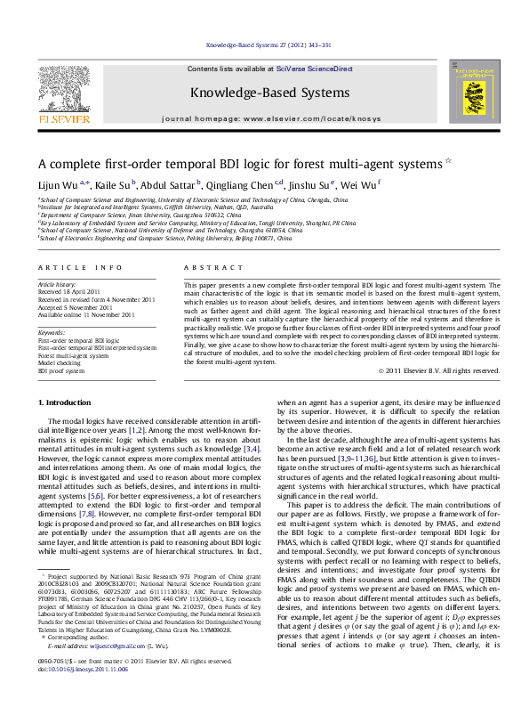 (PDF) A complete first-order temporal BDI logic for forest multi-agent systems