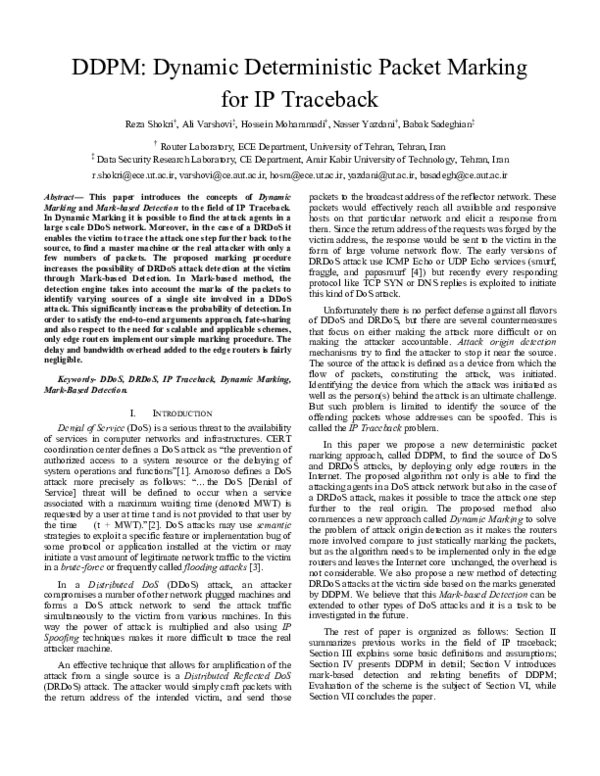 (PDF) DDPM: Dynamic Deterministic Packet Marking for IP Traceback