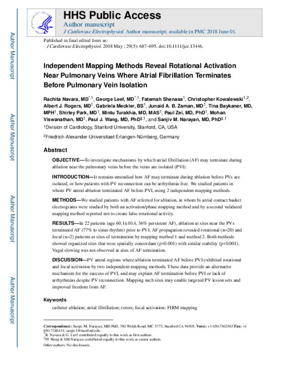 (PDF) Independent mapping methods reveal rotational activation near pulmonary veins where atrial ...