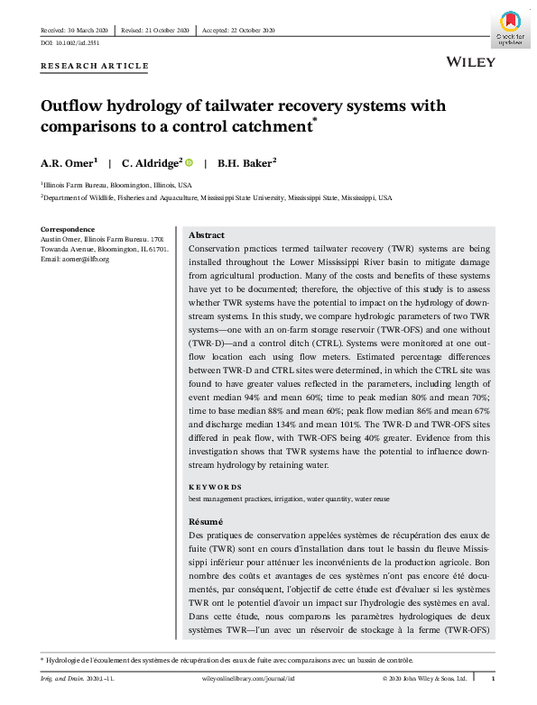 (PDF) Outflow hydrology of tailwater recovery systems with comparisons ...