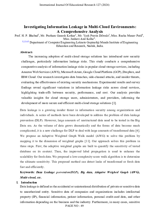 (PDF) Investigating Information Leakage in Multi-Cloud Environments: A Comprehensive Analysis