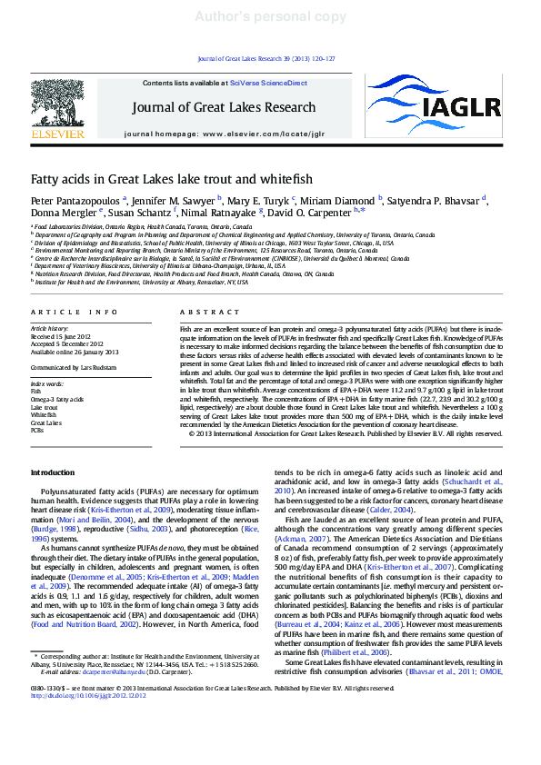 (PDF) Fatty acids in Great Lakes lake trout and whitefish