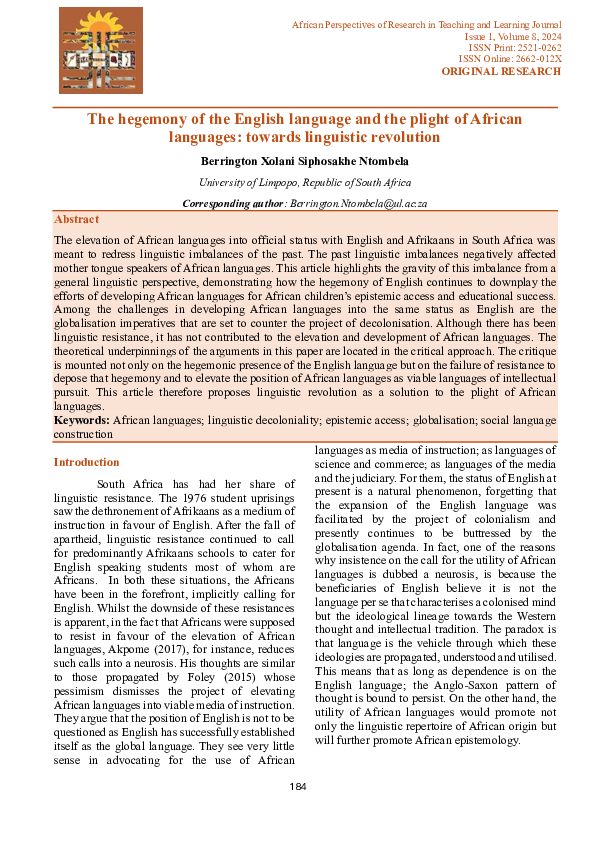 (PDF) The hegemony of the English language and the plight of African ...