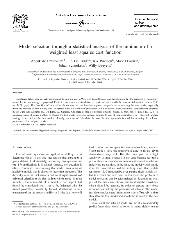 (PDF) Model selection through a statistical analysis of the minimum of ...
