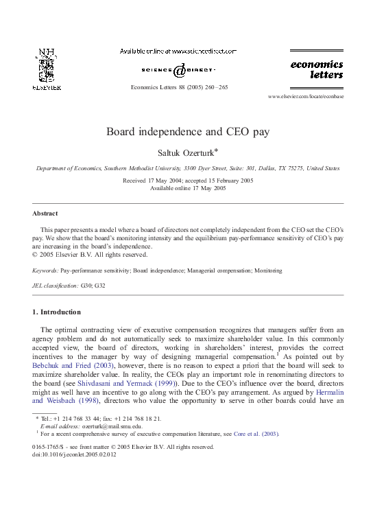 (PDF) Board independence and CEO pay
