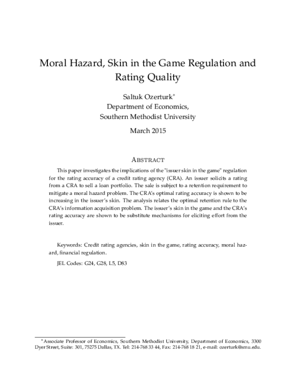 (PDF) Moral Hazard, Skin in the Game Regulation and Rating Quality