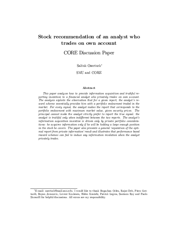 (PDF) Stock recommendation of an analyst who trades on own account