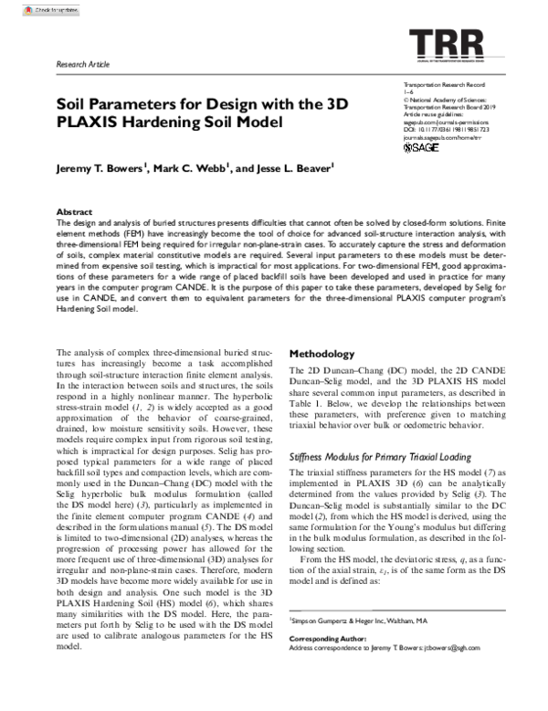 (PDF) Soil Parameters for Design with the 3D PLAXIS Hardening Soil Model