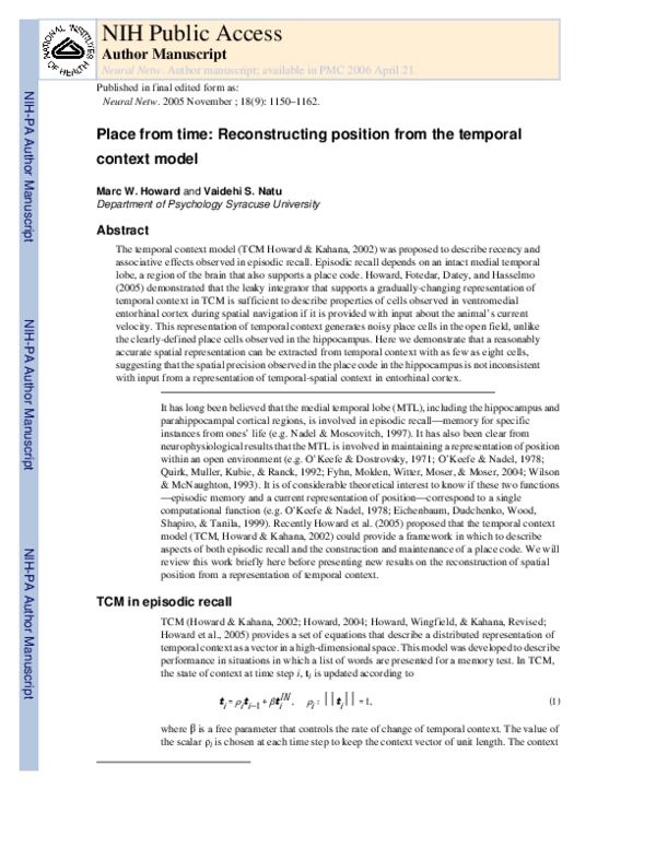 (PDF) Reconstructing Spatial Representation from Temporal Context