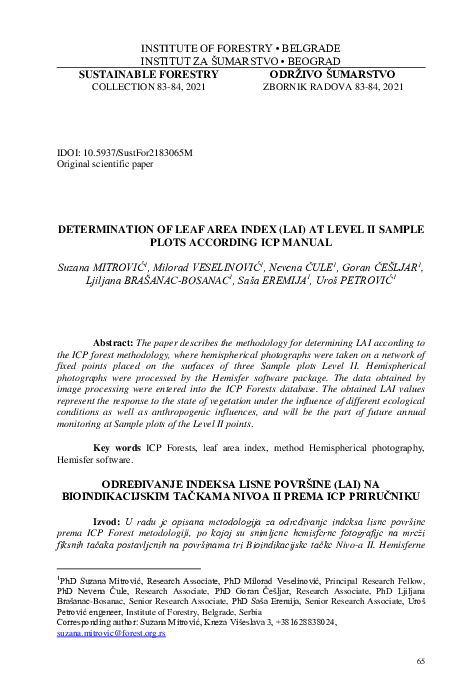 (PDF) Determination of leaf area index (LAI) at Level II Sample plots ...