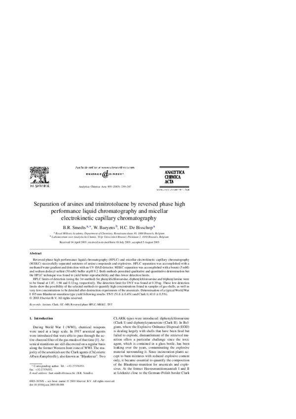(PDF) Separation of arsines and trinitrotoluene by reversed phase high performance liquid ...