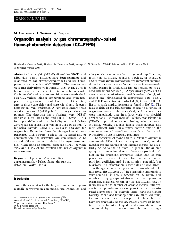 (PDF) Organotin analysis by gas chromatography?pulsed flame-photometric ...