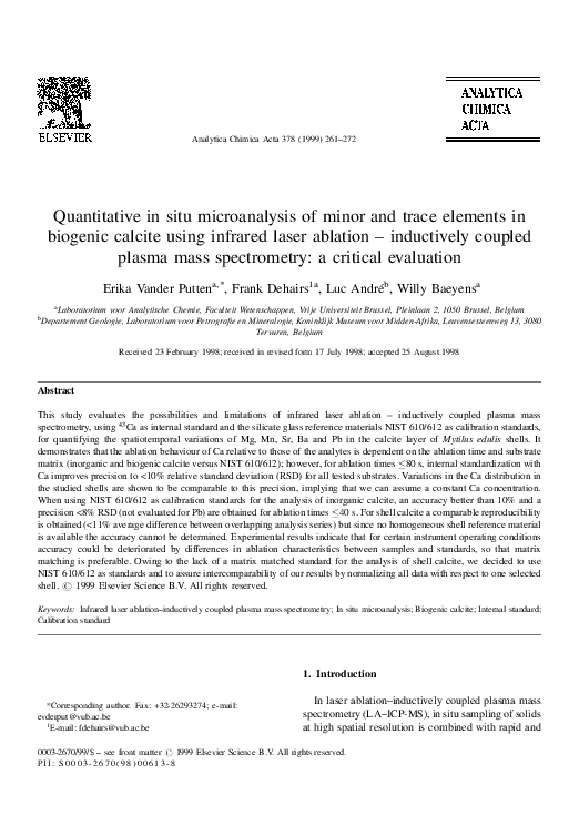 (PDF) Quantitative in situ microanalysis of minor and trace elements in biogenic calcite using ...
