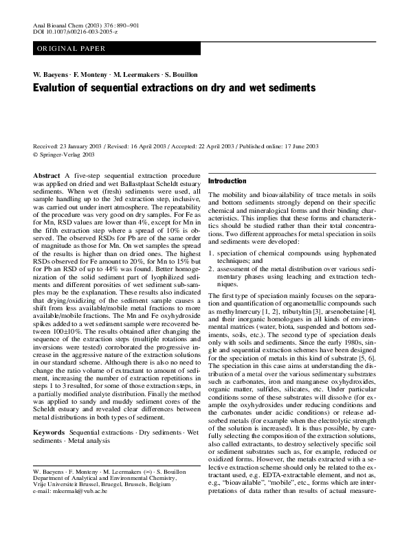 (PDF) Evalution of sequential extractions on dry and wet sediments