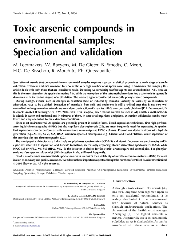 (PDF) Toxic arsenic compounds in environmental samples: Speciation and ...