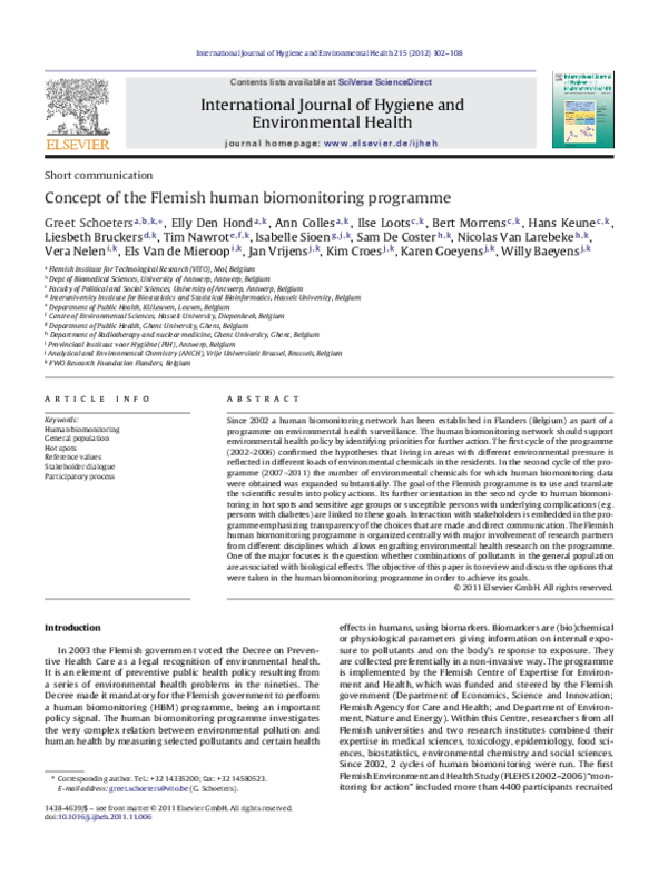 (PDF) Concept of the Flemish human biomonitoring programme | Willy Baeyens - Academia.edu