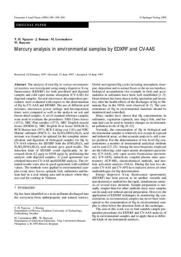 (PDF) Mercury analysis in environmental samples by EDXRF and CV-AAS