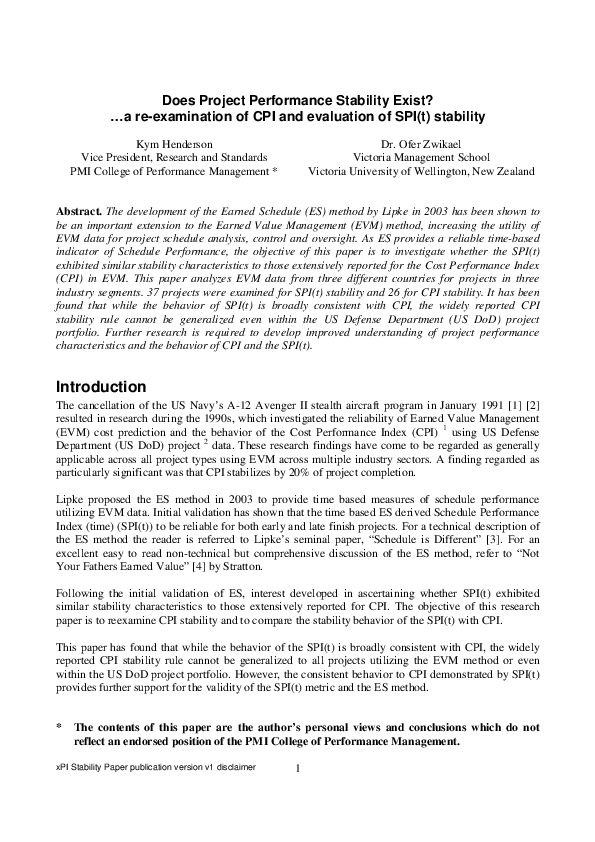 (PDF) Does Project Performance Stability Exist? …a re-examination of ...