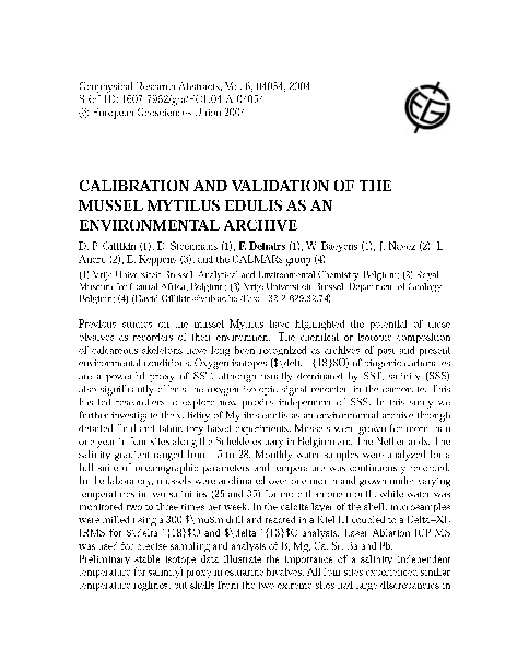 (PDF) Calibration and validation of the mussel Mytilus edulis as an environmental archive