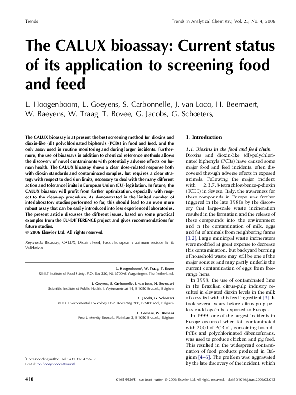 (PDF) The CALUX bioassay: Current status of its application to ...