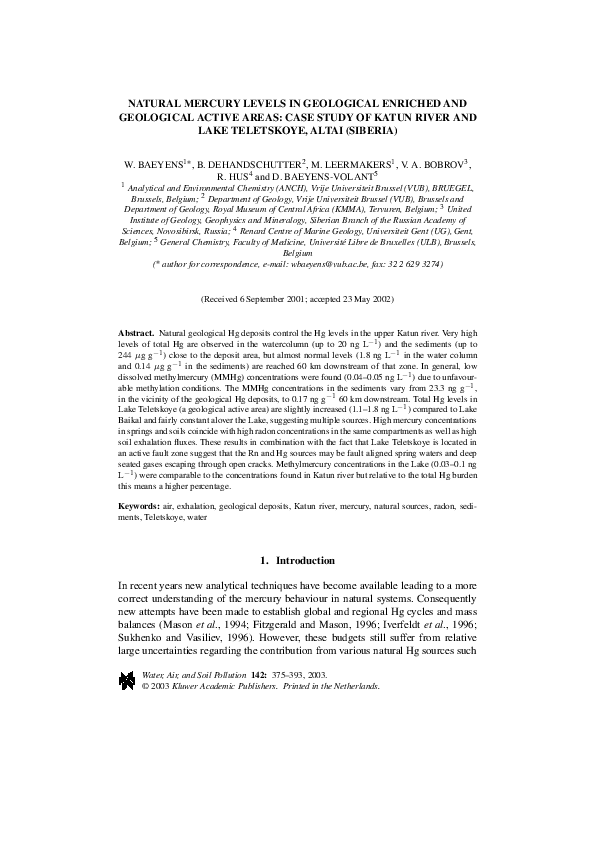 (PDF) Natural Mercury Levels in Geological Enriched and Geological ...