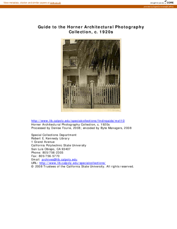 (PDF) Horner Architectural Photography Collection, 1920s