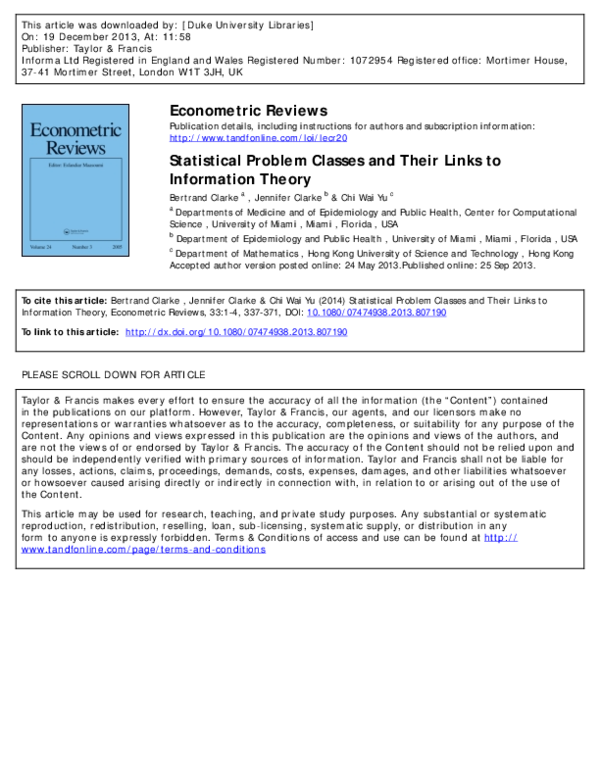 (PDF) Statistical Problem Classes and Their Links to Information Theory