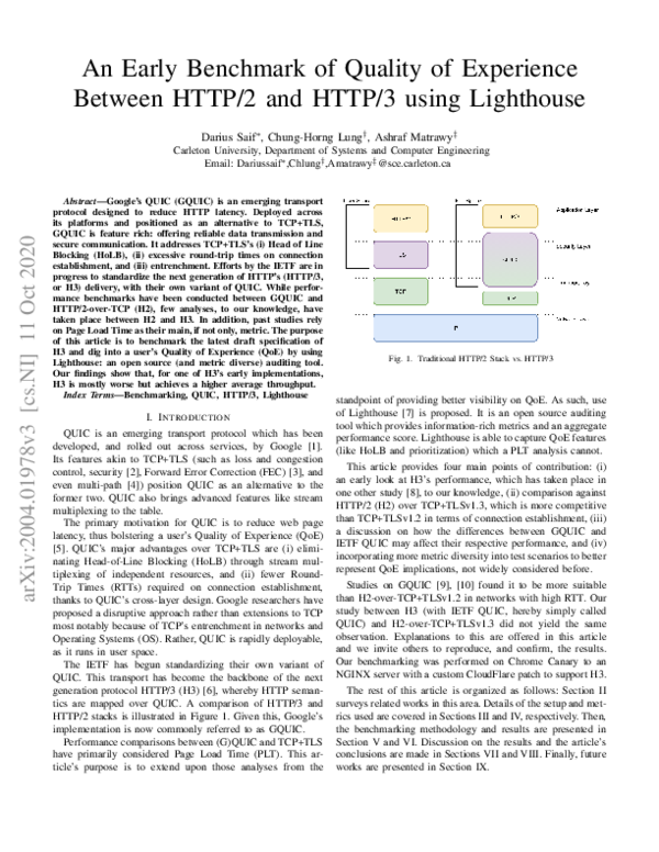 (PDF) An Early Benchmark of Quality of Experience Between HTTP/2 and ...