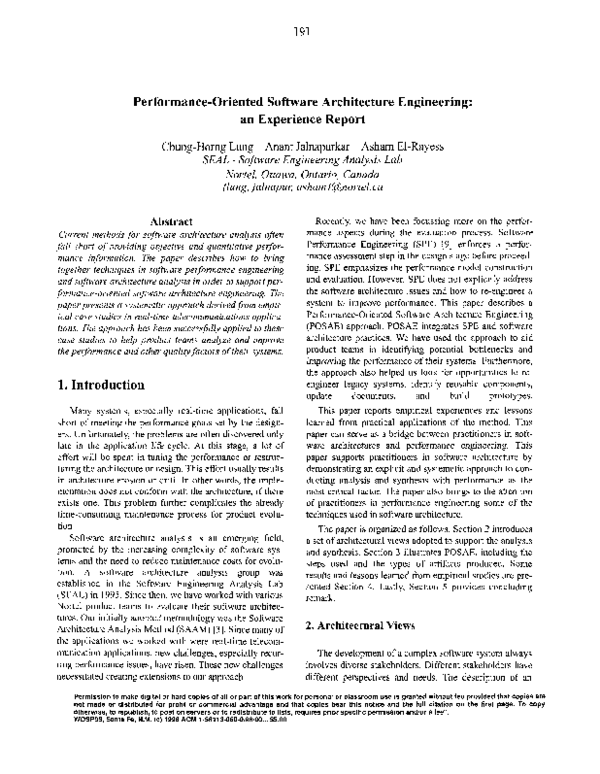 (PDF) Performance-oriented software architecture engineering