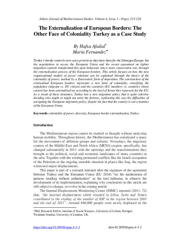 (PDF) The Externalization of European Borders: The Other Face of ...