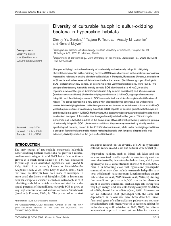 (PDF) Diversity of culturable halophilic sulfur-oxidizing bacteria in ...