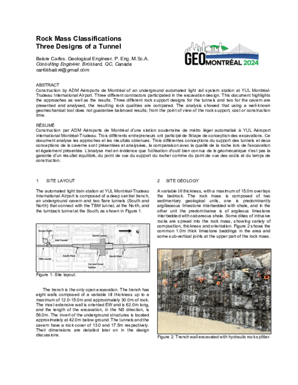 (PDF) Rock Mass Classifications Three Designs of a Tunnel