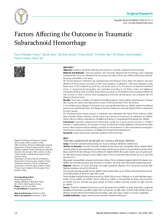 (PDF) Factors affecting the outcome in traumatic subarachnoid hemorrhage