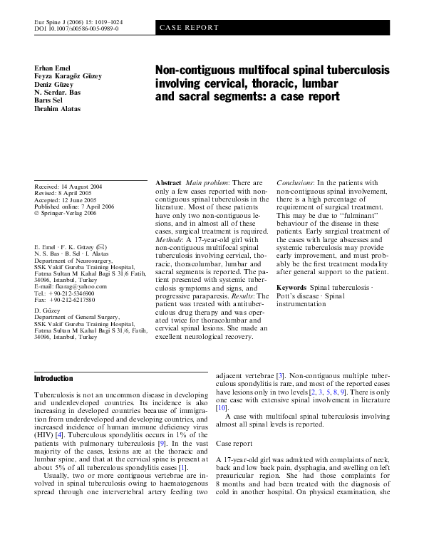(PDF) Non-contiguous multifocal spinal tuberculosis involving cervical, thoracic, lumbar and ...