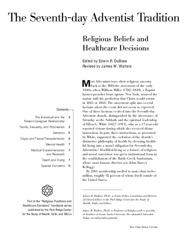 (PDF) The Seventh-day Adventist Tradition