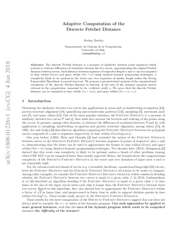 (PDF) Adaptive Computation of the Discrete Fréchet Distance