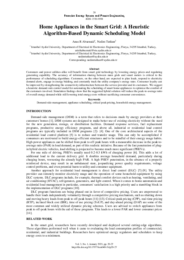 (PDF) Home Appliances in the Smart Grid: A Heuristic Algorithm-Based Dynamic Scheduling Model