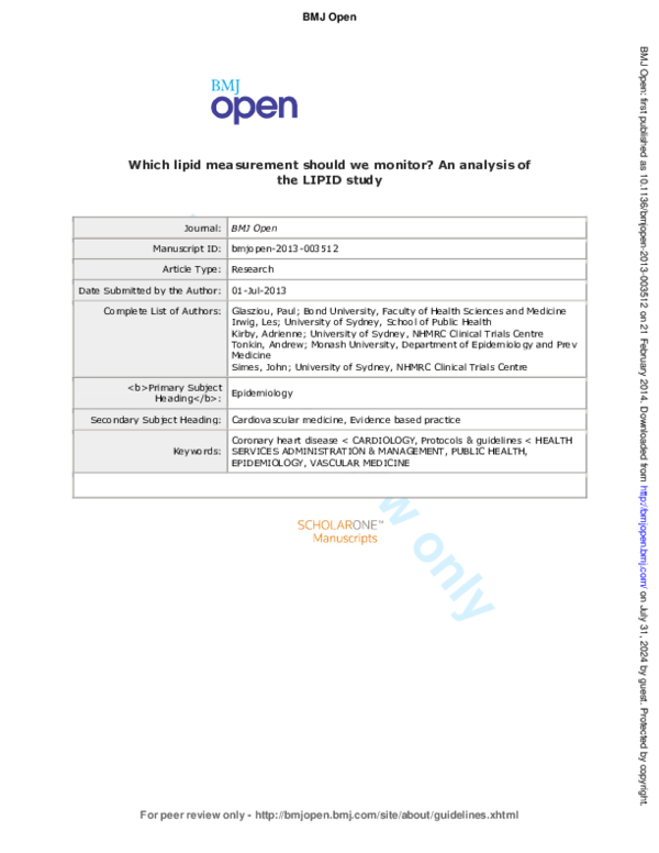 (PDF) For peer review only Which lipid measurement should we monitor ...