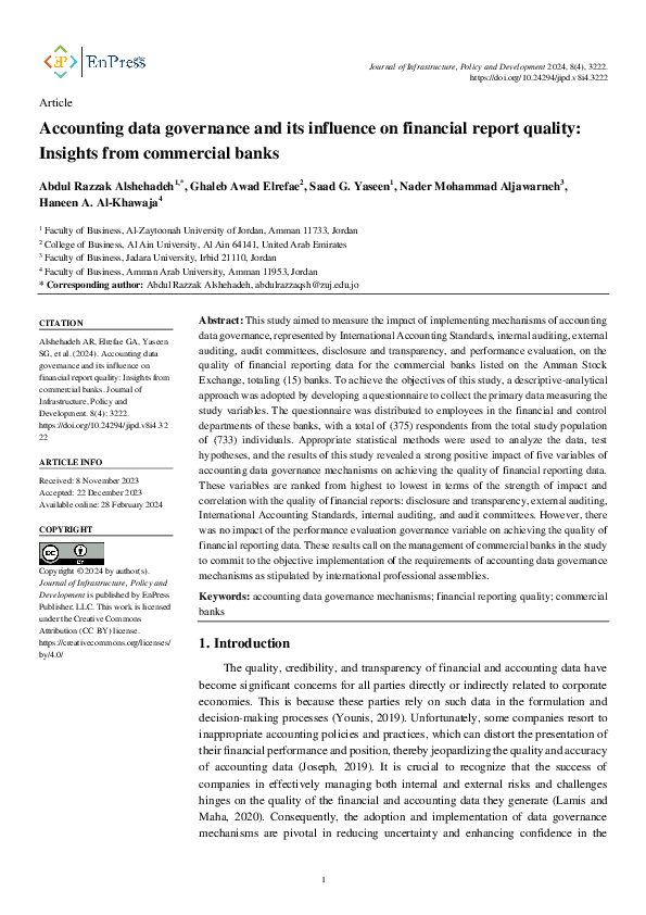 (PDF) Accounting data governance and its influence on financial report quality: Insights from ...