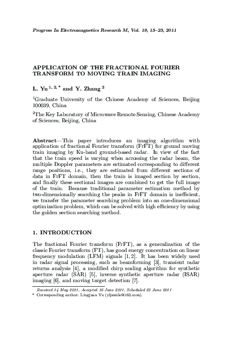 (PDF) Application Of The Fractional Fourier Transform To The Restitution Of The Holograms Of ...
