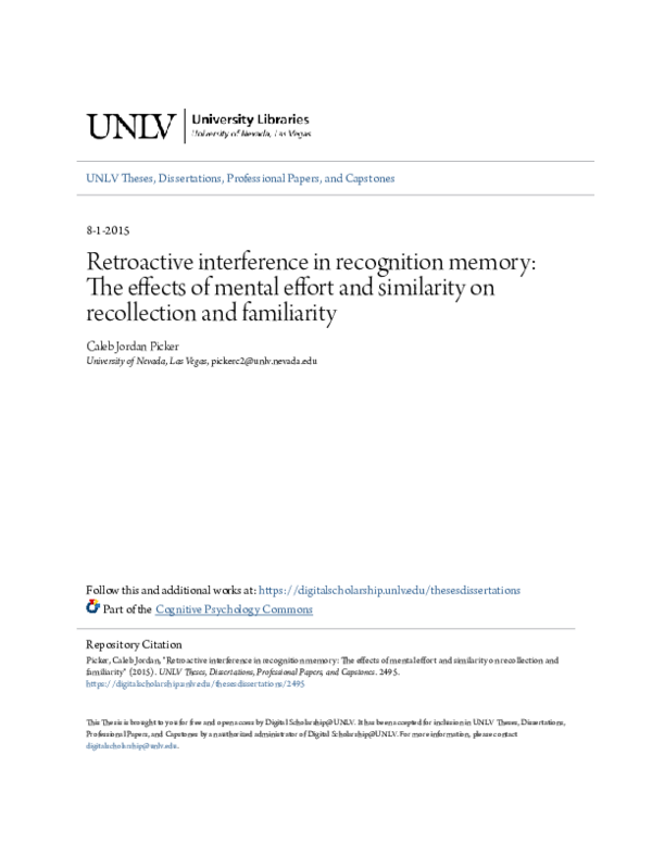 (PDF) Retroactive interference in recognition memory: The effects of mental effort and ...