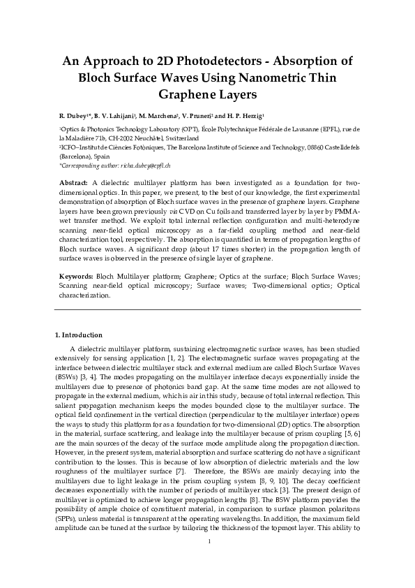 An Approach to 2D Photodetectors - Absorption of Bloch Surface Waves Using Nanometric Thin ...
