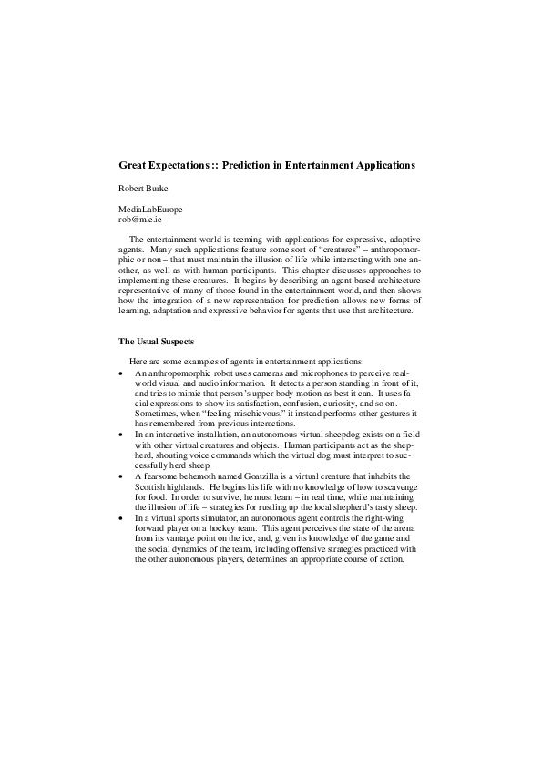 (PDF) Great Expectations: Prediction in Entertainment Applications (PDF) Great Expectations: Prediction in Entertainment Applications