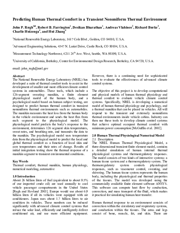 (PDF) Predicting human thermal comfort in a transient nonuniform ...