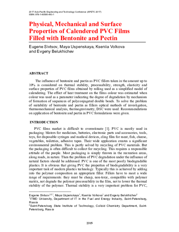 (PDF) Physical, Mechanical and Surface Properties of Calendered PVC ...