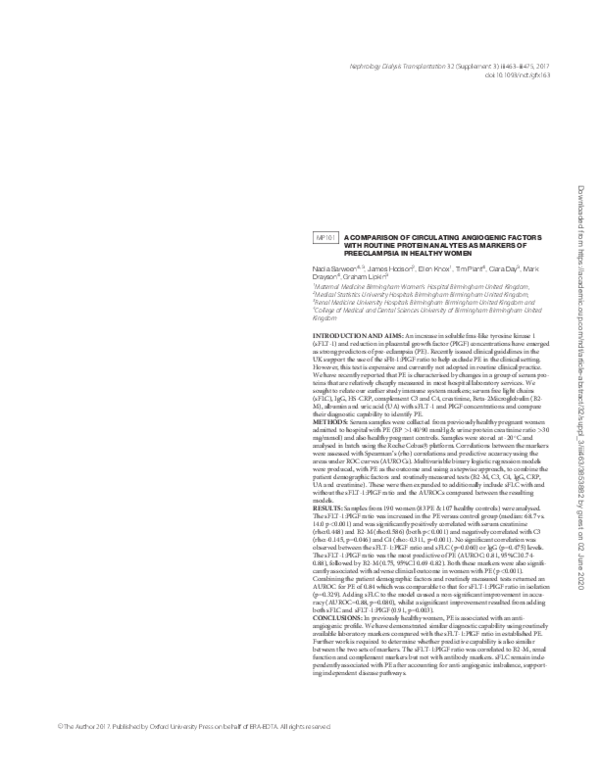 (PDF) MP101A Comparison of Circulating Angiogenic Factors with Routine ...