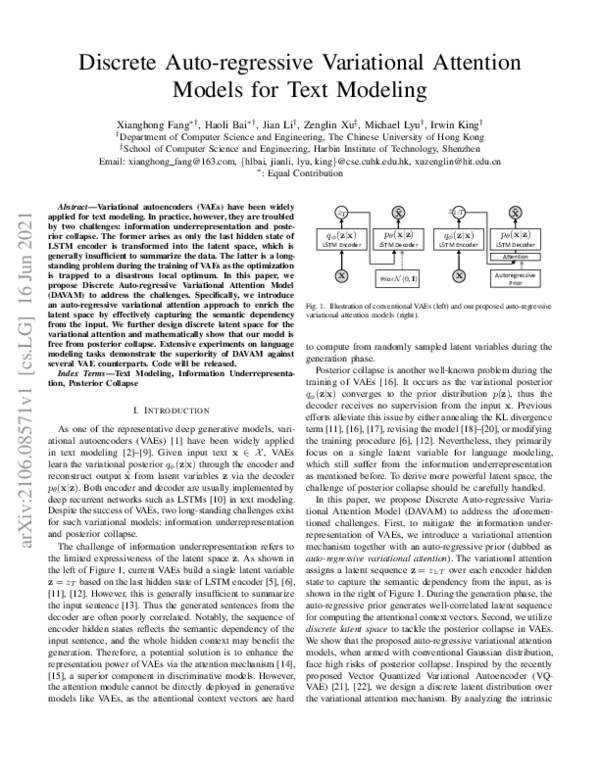 (PDF) Discrete Auto-regressive Variational Attention Models for Text Modeling