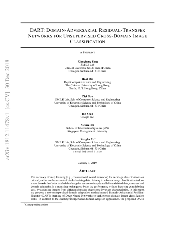 (PDF) DART: Domain-Adversarial Residual-Transfer networks for unsupervised cross-domain image ...